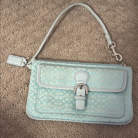 Coach | Bags | Coach Older Blue Wristlet With Signature Monogram | Poshmark